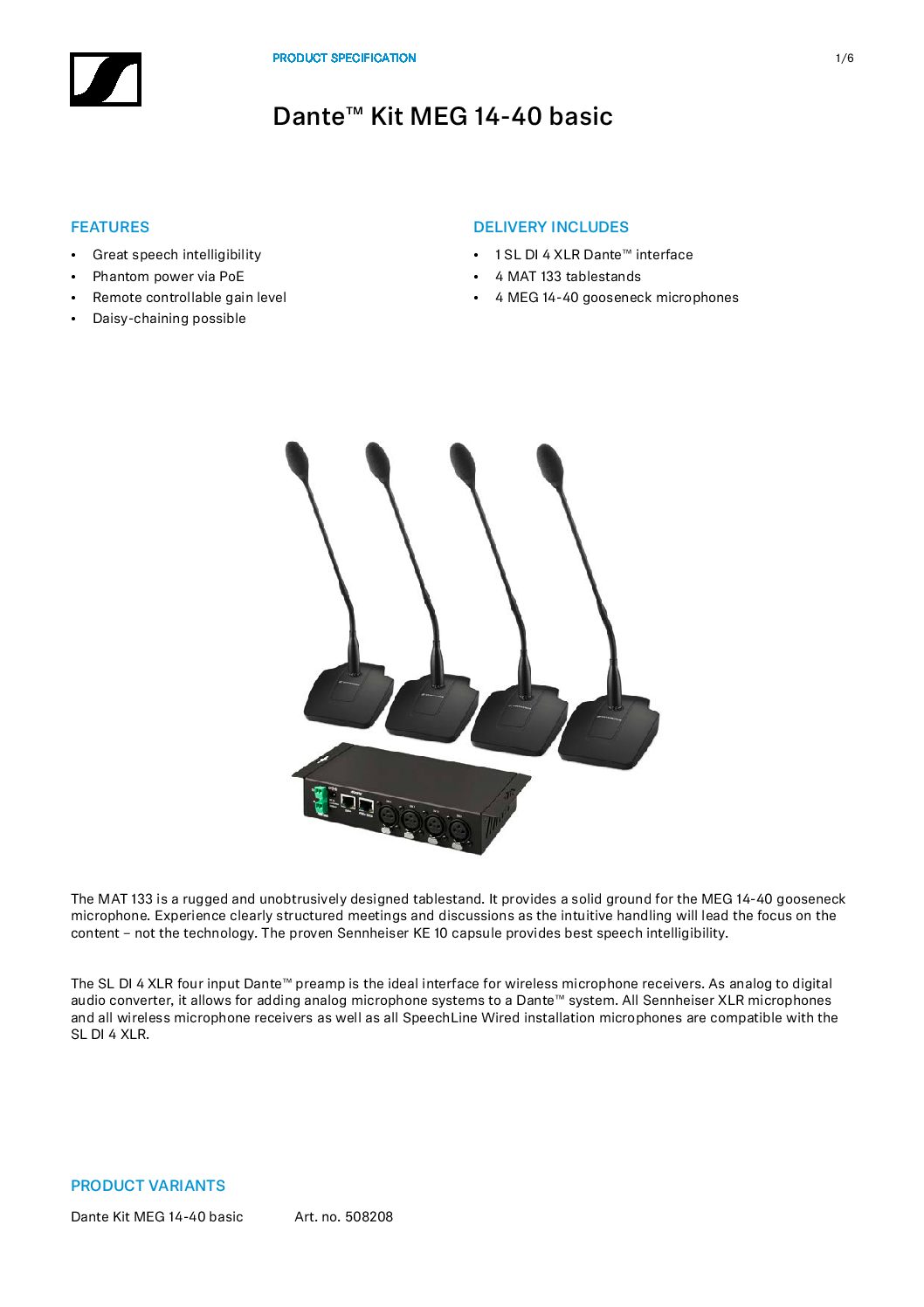 Sennheiser-MEG-Dante-Kit-Dante-Kit-MEG-14-40-Basic-Specification-Sheet ...