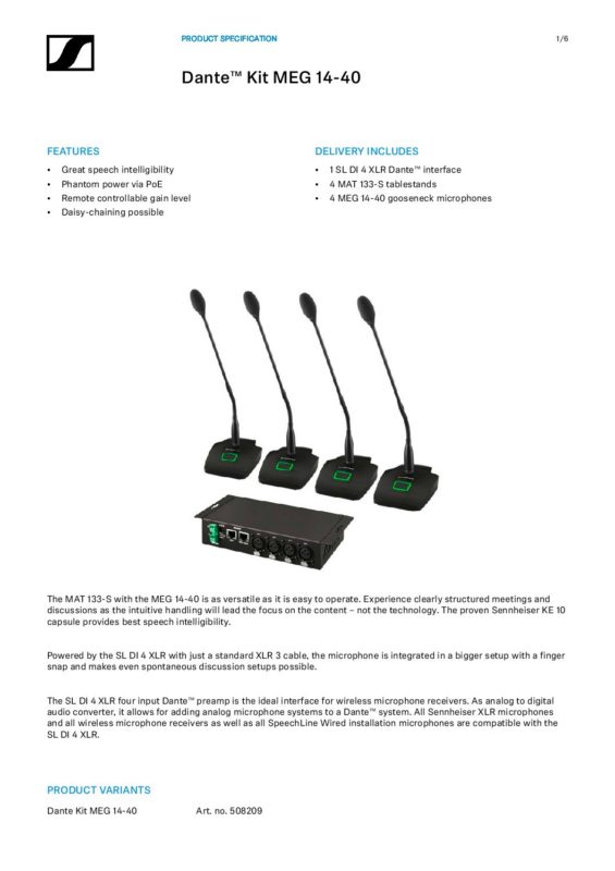 Sennheiser-MEG-Dante-Kit-Dante-Kit-MEG-14-40-Specification-Sheet – Sonic Circus