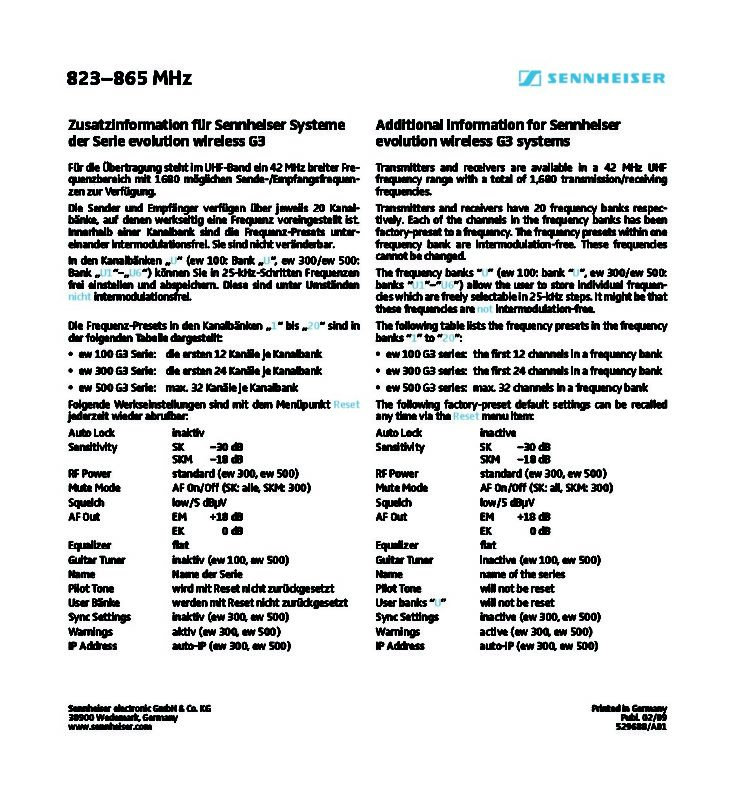 Sennheiser-ew-100-ENG-G3-Lavalier-Wireless-Microphone-Set-Frequency-Sheet-Range-E-823-865-MHz ...