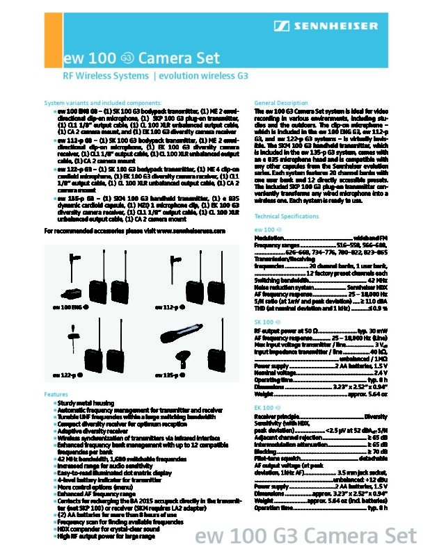 Sennheiser-ew-100-ENG-G3-Lavalier-Wireless-Microphone-Set-Specification-Sheet – Sonic Circus